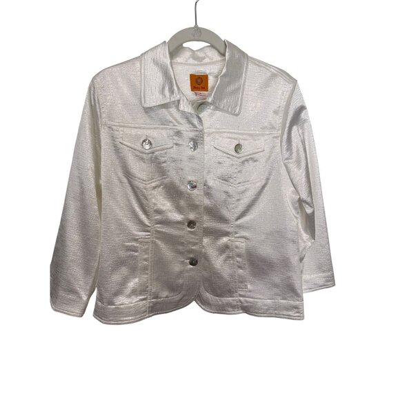 Ruby Rd. | Tops | Ruby Rd Shirt Jacket White Shiny Snakeskin Pockets ...